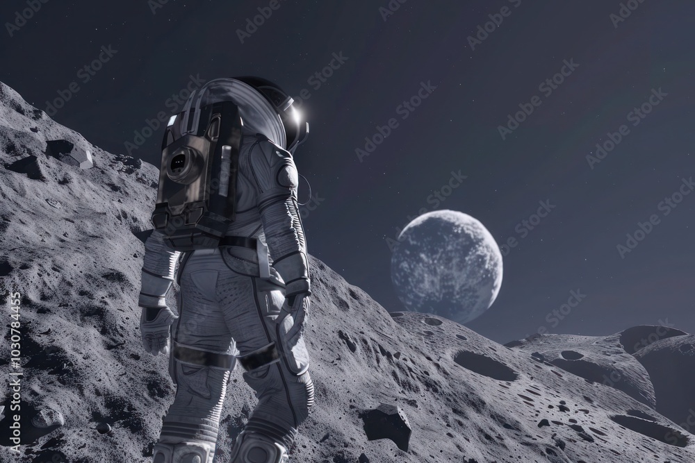 Spacefarer in a spacesuit, venturing beyond Earth to discover and ...