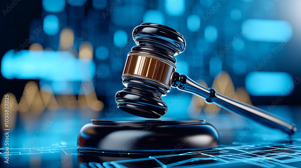 Digital gavel symbolizing law and technology, representing justice and ...