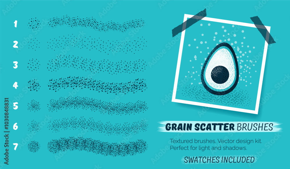 Vecteur Stock Grain scatter brushes set. Abstract grunge textures ...