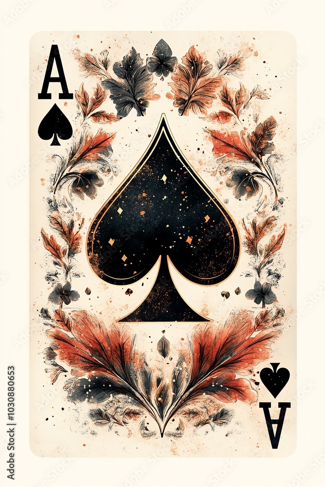 Stunning ace of spades card featuring intricate floral designs ...