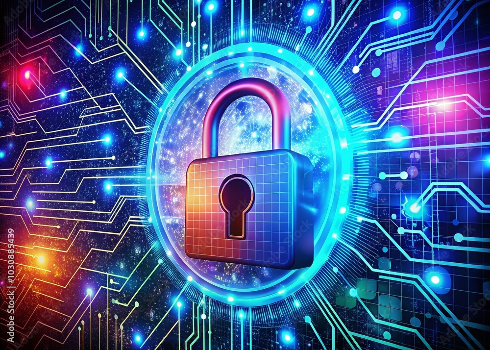 Cybercrime Concept: Digital Lock, Hacking Symbols, Cybersecurity ...