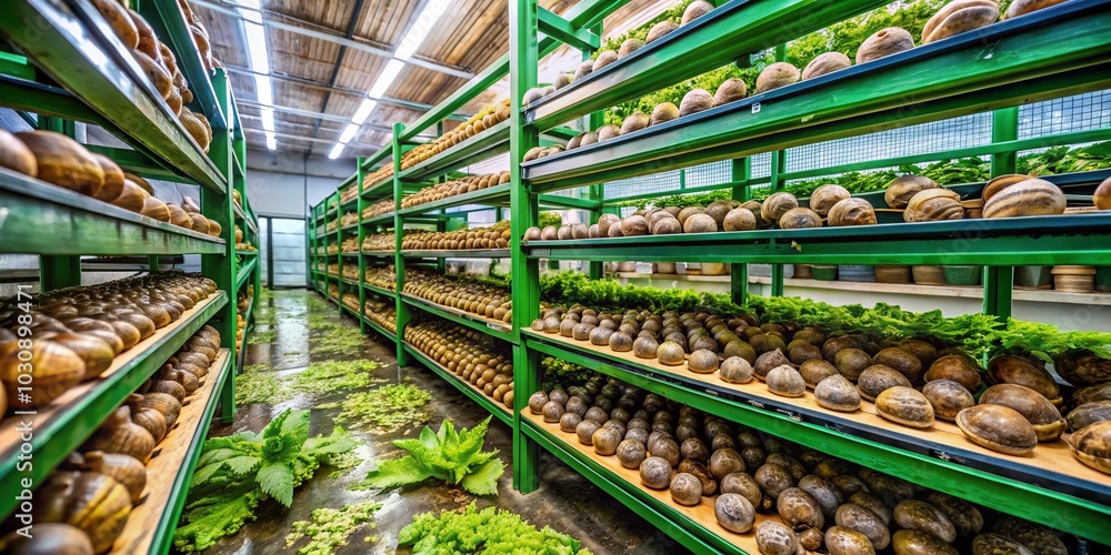 Snail Farm with Dilution Shellfish on Shelves - Sustainable Aquaculture ...