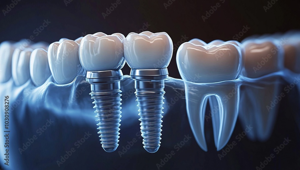 Realistic Digital Illustration of Dental Implants in Lower Jaw with ...