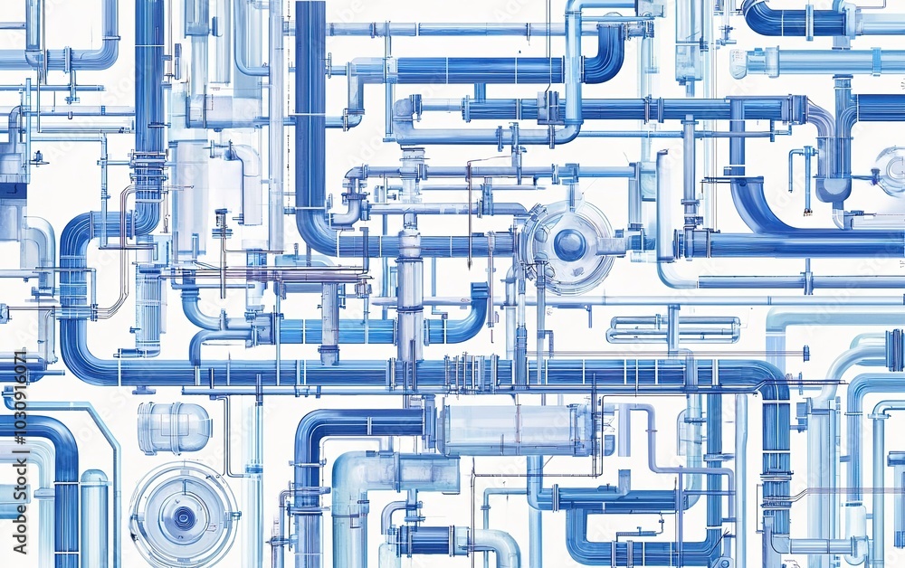 Complex network of blue pipes against a white background showcasing ...