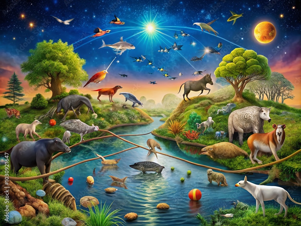 Detailed Ecosystem Diagram Illustrating Interconnected Species, Food ...