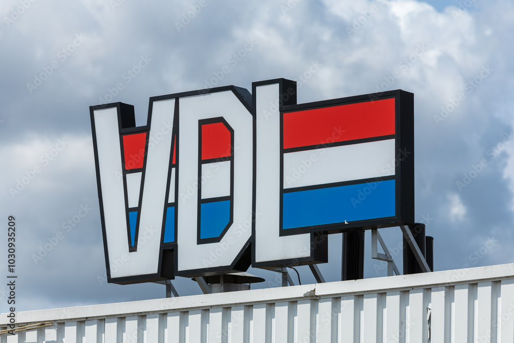 Eindhoven, the Netherlands. 26 June 2023. VDL logo sign. The VDL ...