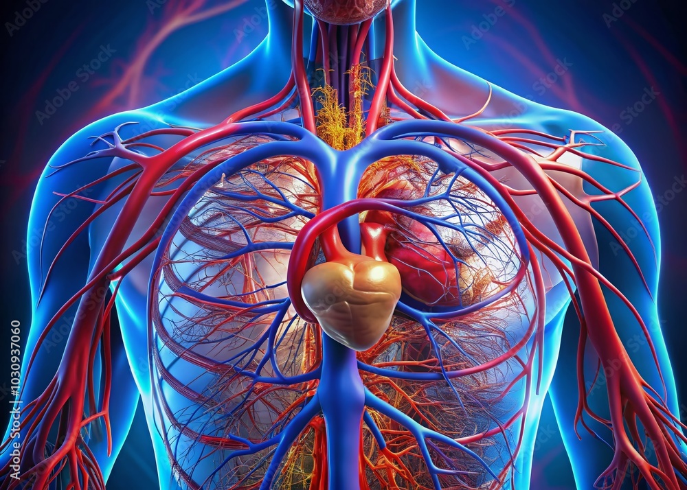 Detailed Illustration of the Human Circulatory System Showing Heart ...