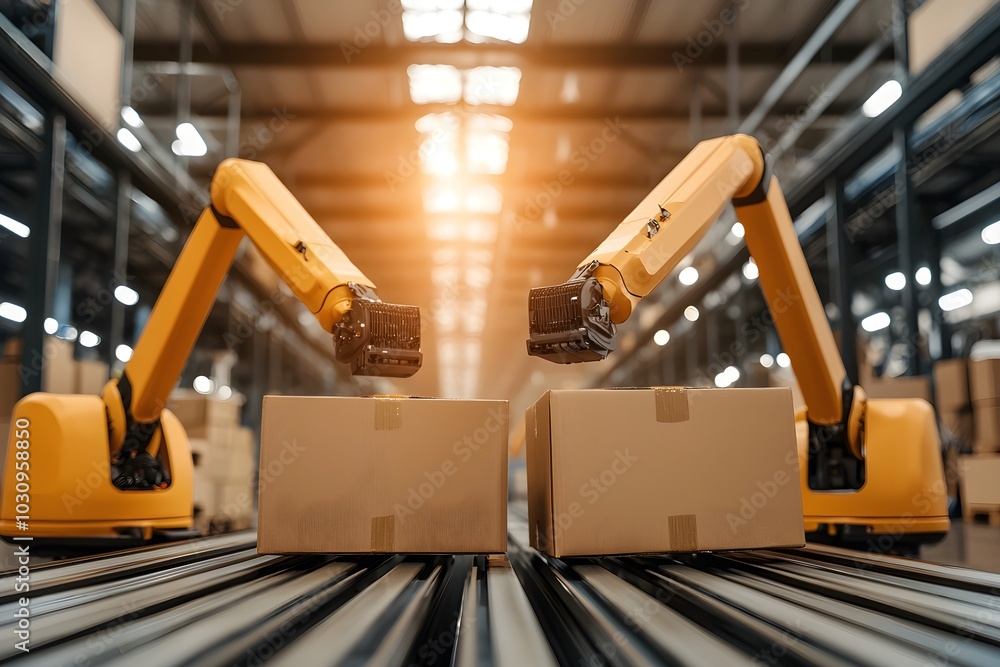 AI-powered waste sorting robots separating recyclables in an eco ...