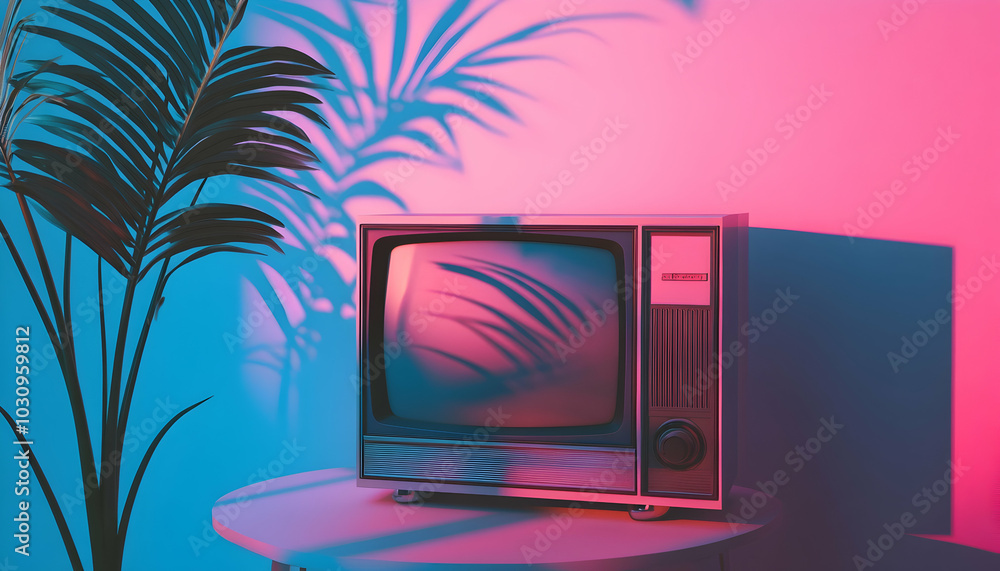 Minimal vaporwave aesthetic featuring a shadow of a tropical palm leaf ...