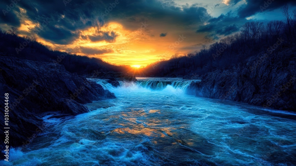 Great Falls. Stunning Sunset View of Rapids in the Potomac River at DC ...
