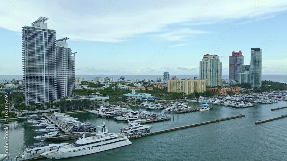 Miami city aerial view skyline panorama with urban skyscrapers. Miami ...