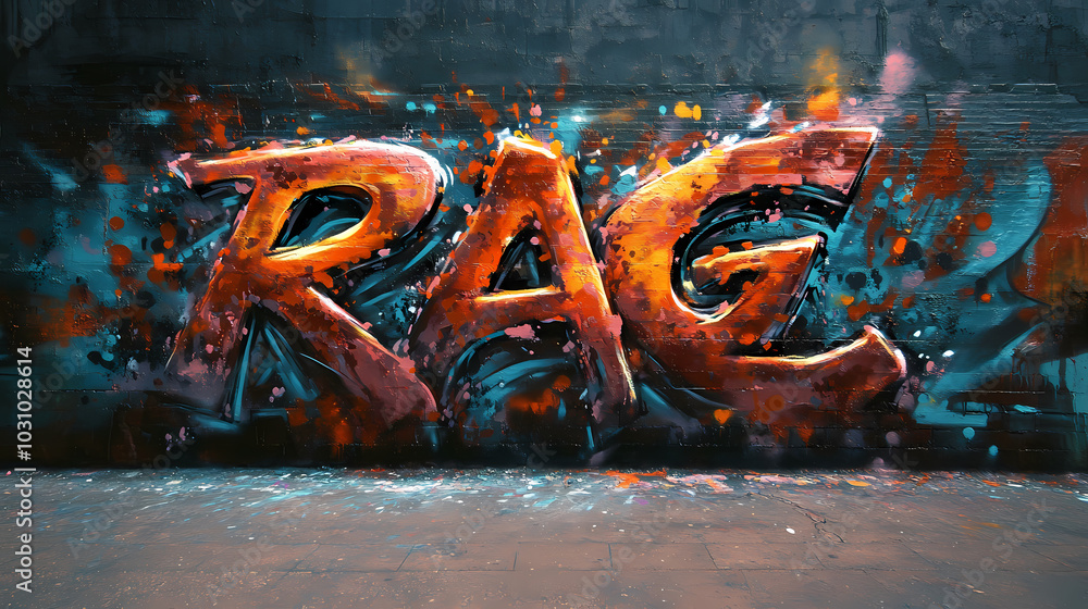 Rage word graffiti style letters with chrome effect. spray painted tag ...