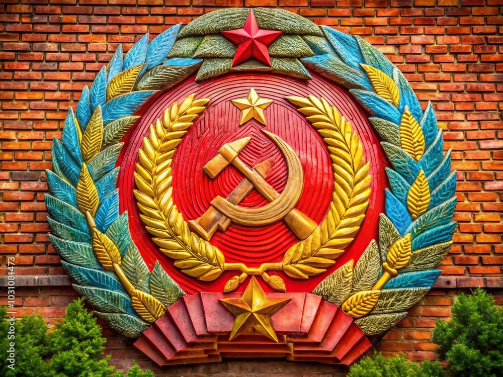 Vintage Communist Coat of Arms Symbol with Hammer and Sickle ...