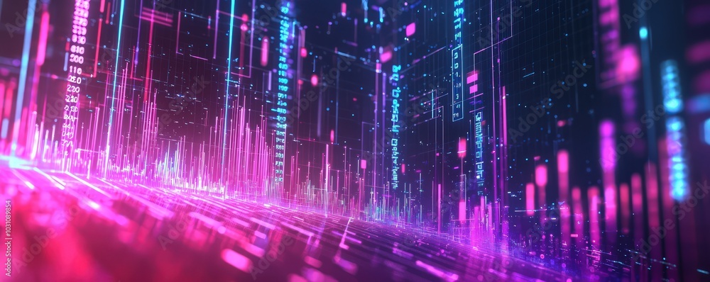 i. Neon and ultraviolet themed business analytics background: Vibrant ...