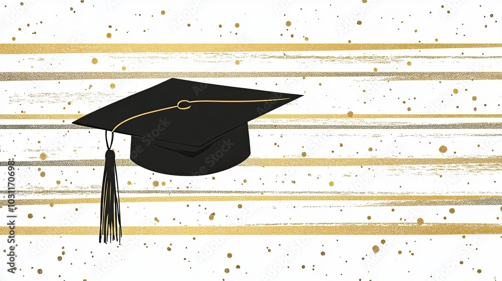 Graduation cap with gold stripes. Perfect for invitations, cards, and ...