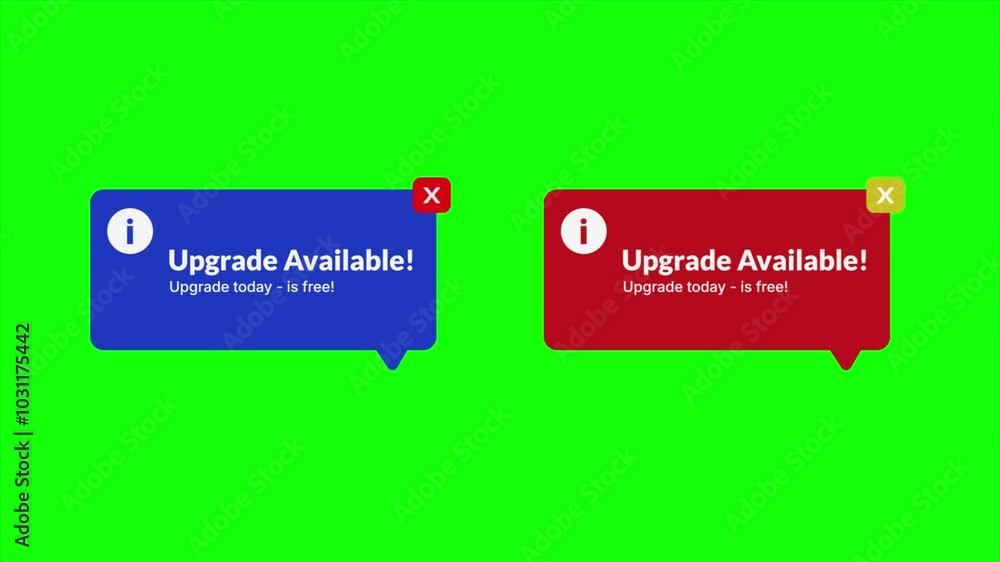 Animated notification pop-up on green screen. Blue and red versions ...