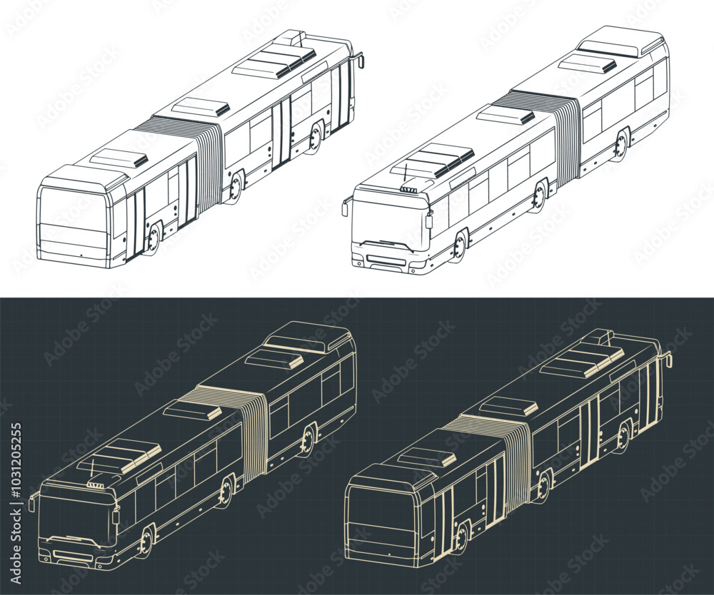 Poster Articulated city bus isometric blueprints – Wall Art | UkPosters