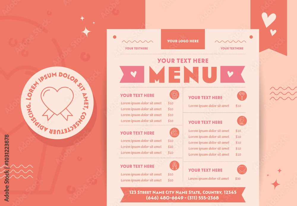 Beige and Orange Valentine's Day Menu Layout Stock Template | Adobe Stock