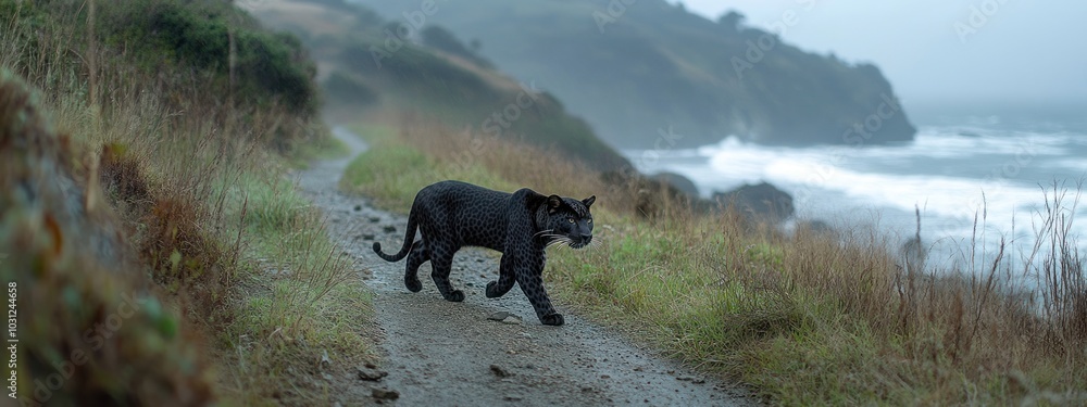 Panther elegance: An elegant depiction of a black panther, highlighting ...