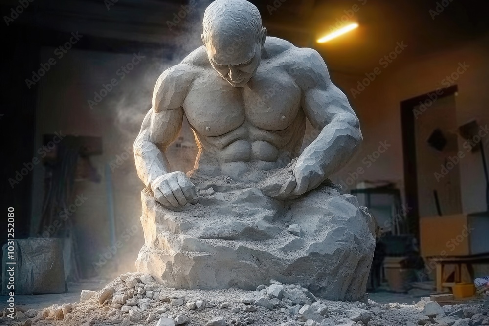 Personal mastery: human sculpture emerging from stone, illustrating ...