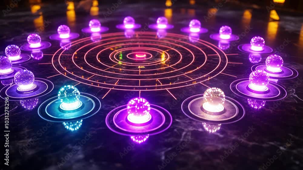 Glowing orbs create a mesmerizing sacred symbol, pulsating with light ...
