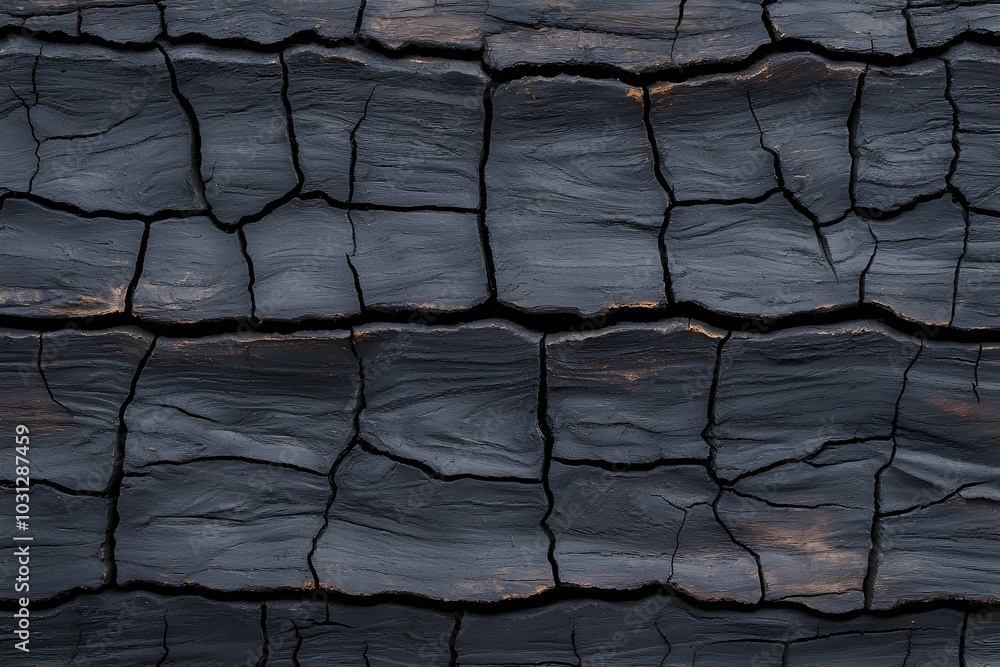 Intricately Charred Tree Bark with Deep Cracks and Blackened Weathered ...