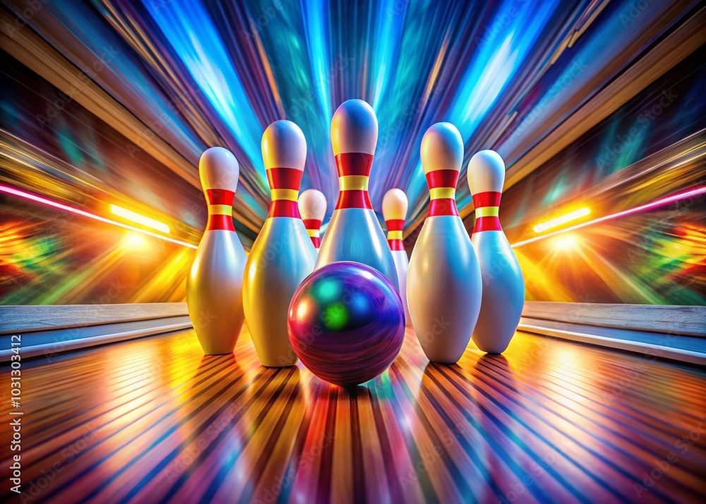 Classic Cartoon Ten Pin Bowling Pins in Long Exposure Motion Effect for ...
