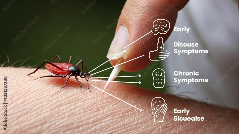 An infographic on Lyme disease, featuring a tick biting human skin and ...