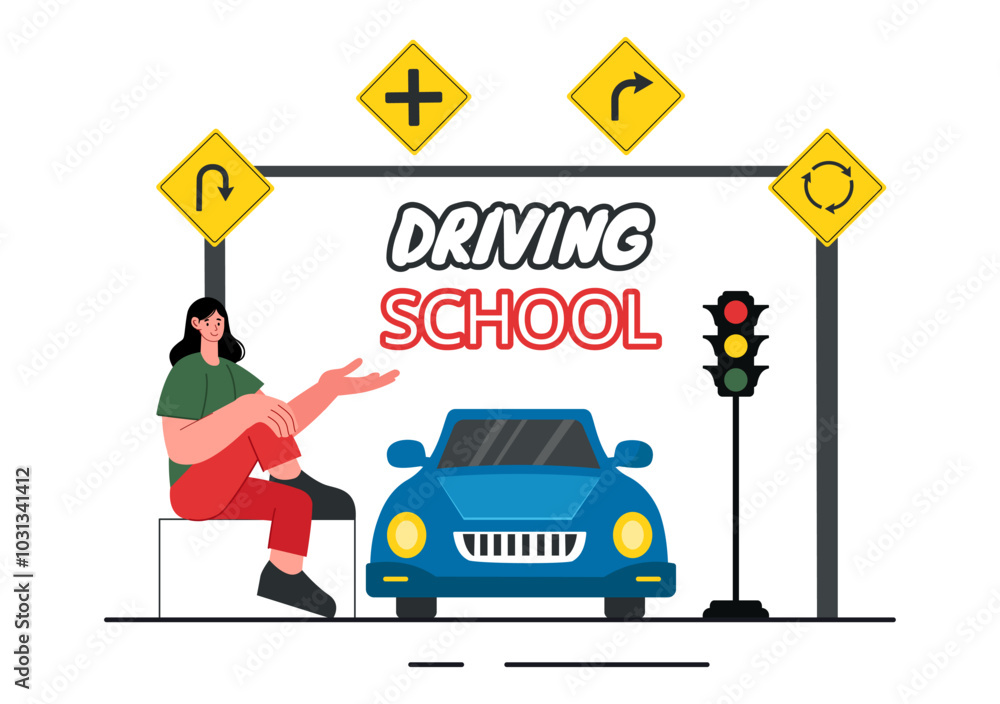 Driving School Vector Illustration Featuring the Educational Process of ...