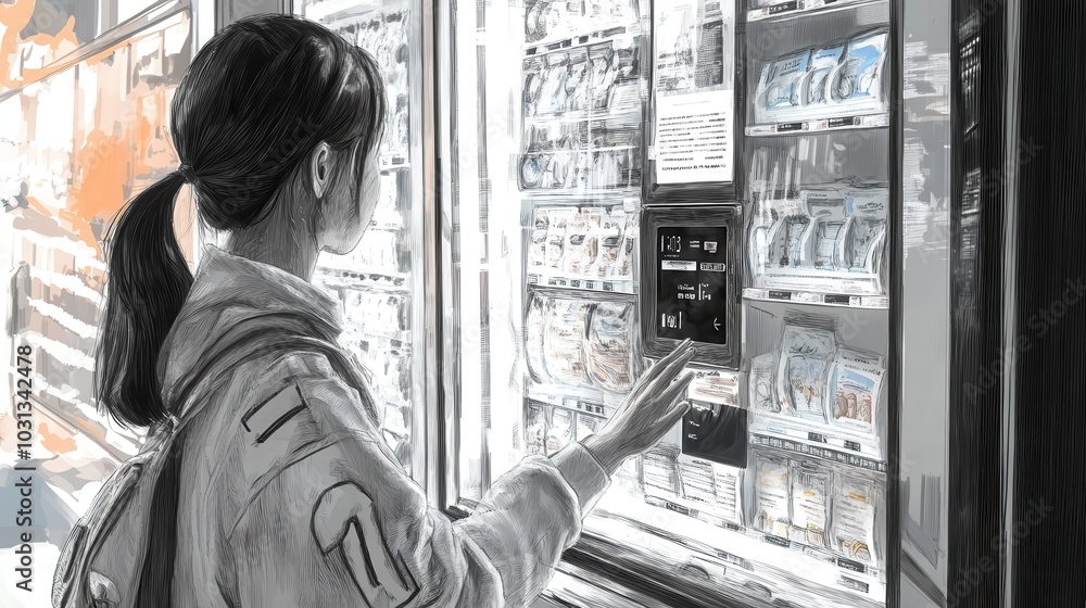User engaging with a virtual assistant on a vending machine screen in a ...