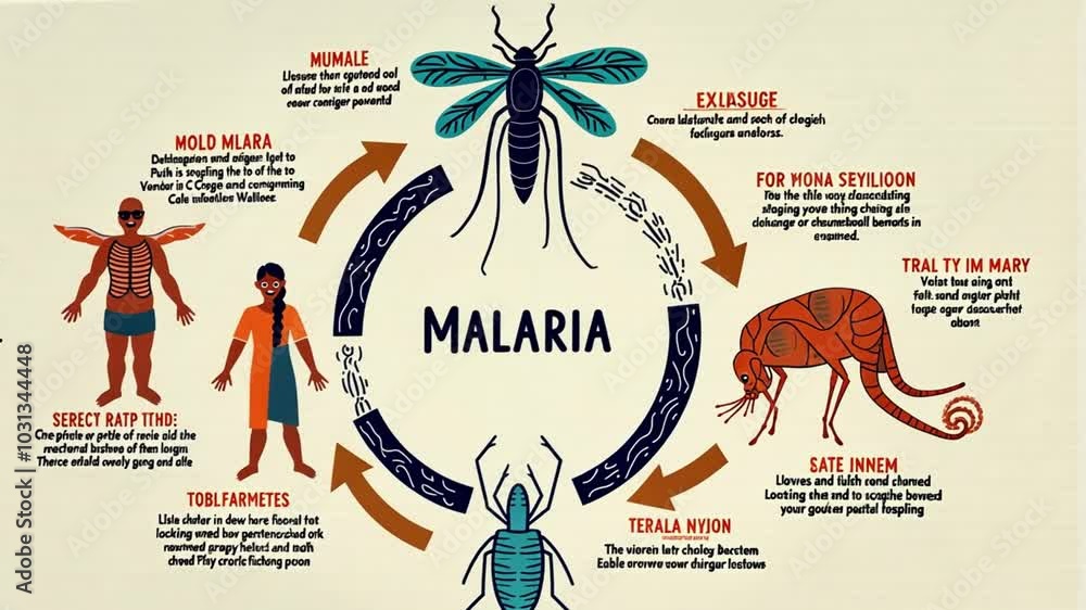 A colorful infographic explaining the life cycle of malaria, from ...