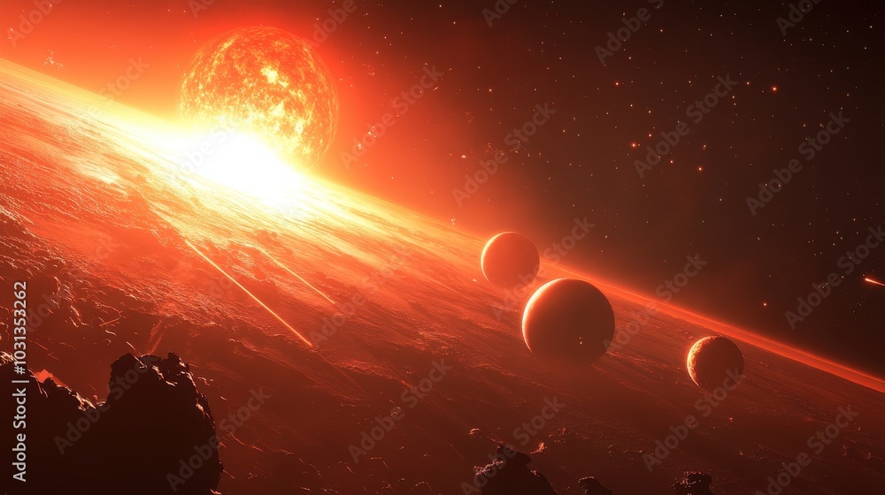 A newly discovered solar system featuring six vibrant planets orbiting ...