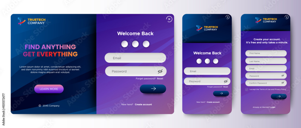 Vetor de Set of Sign Up and Sign In forms. colorful gradient. Mobile ...