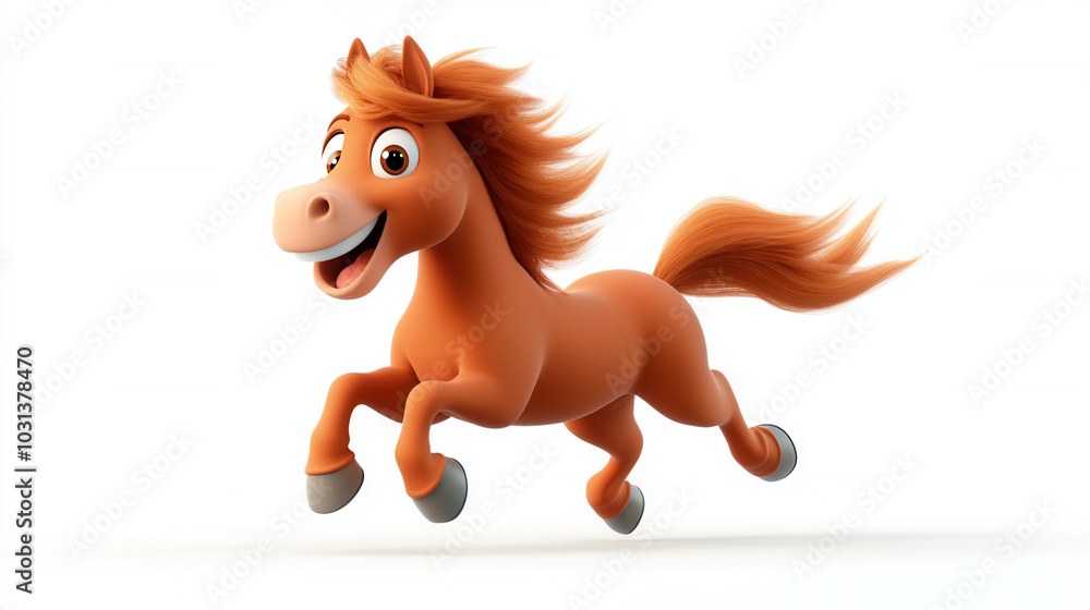 Joyful cartoon style horse galloping with excitement, showcasing its ...
