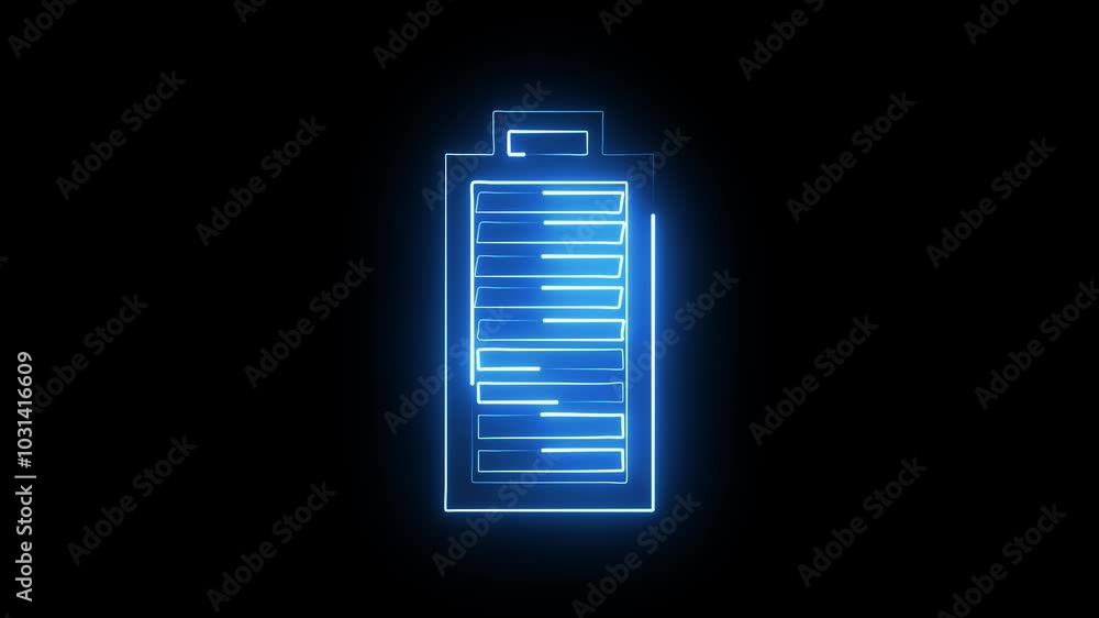 Neon battery charging icon animation.Neon battery fast charging. the ...