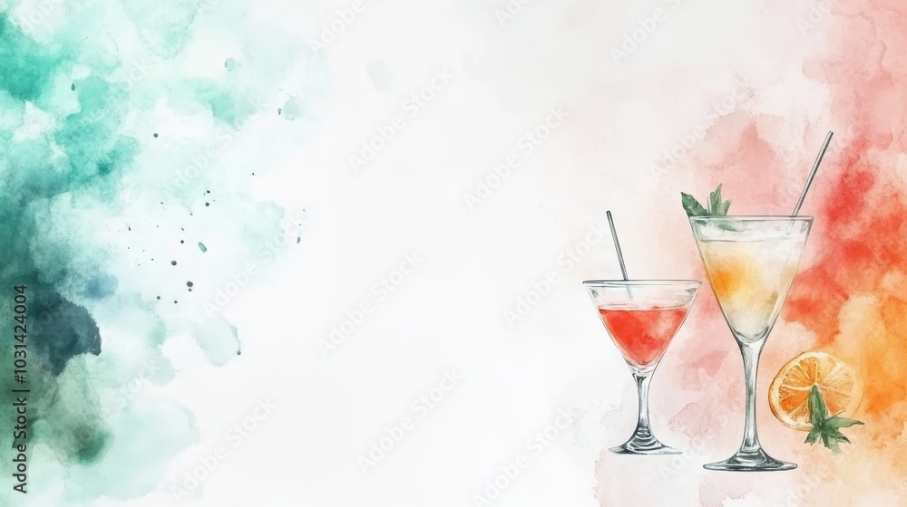 Colorful cocktails on abstract watercolor background, a refreshing ...