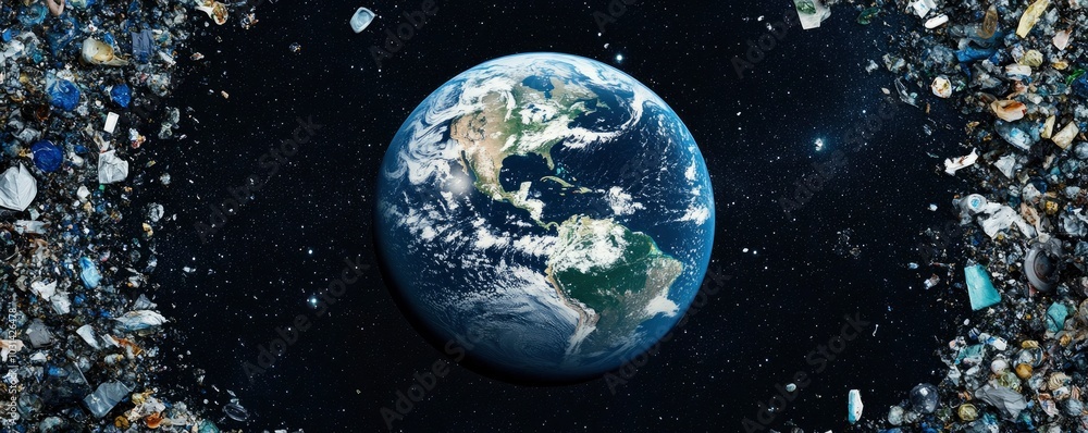 Earth from space celebrating Earth Day with different types of plastic ...