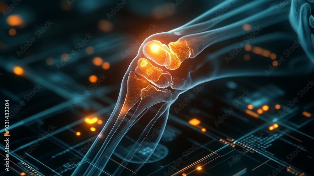 Futuristic knee hologram showing osteoarthritis pain, sci-fi braces ...