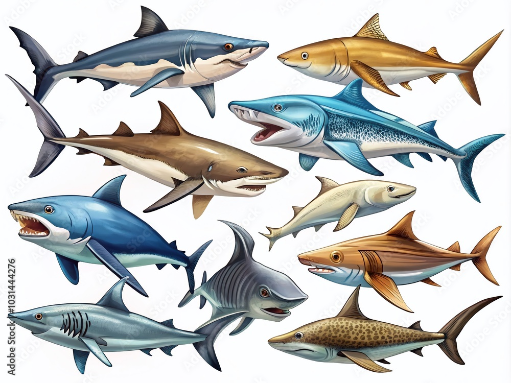 Hand Drawn Vector Art of Sharks Isolated on Transparent Background for ...