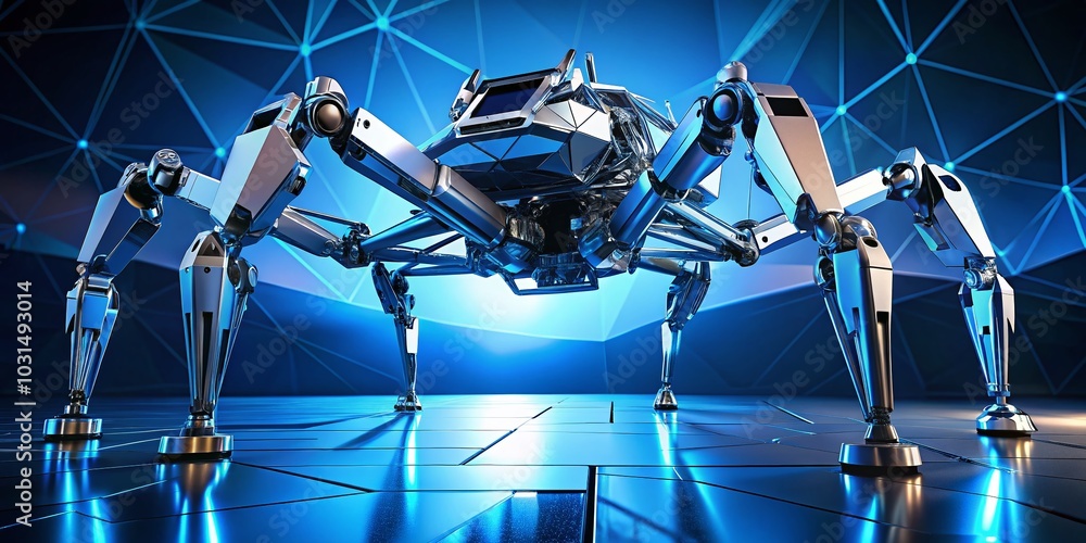 Mechanical Six-Legged Robot with AI in Blue Background - Polygonal ...
