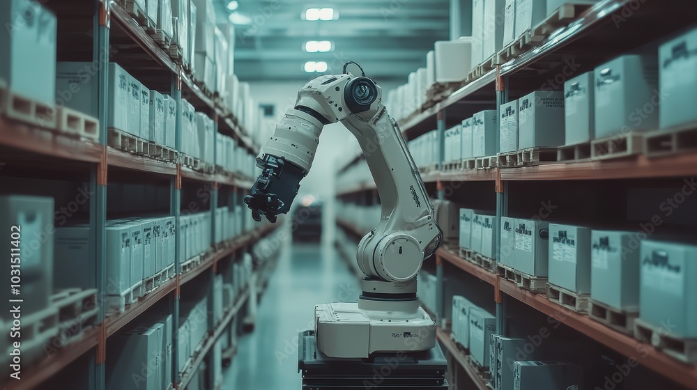 Robotic Arm in Modern Warehouse Automating Inventory Management with ... Robotic Arm in Modern Warehouse Automating Inventory Management with ...