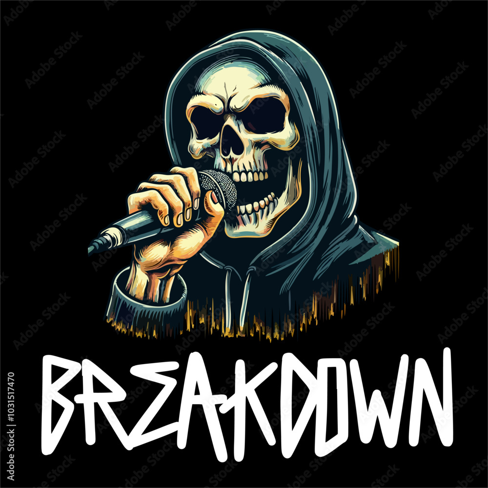 Poster Illustrator Vector Drawing Skull head hold microphone singing ...