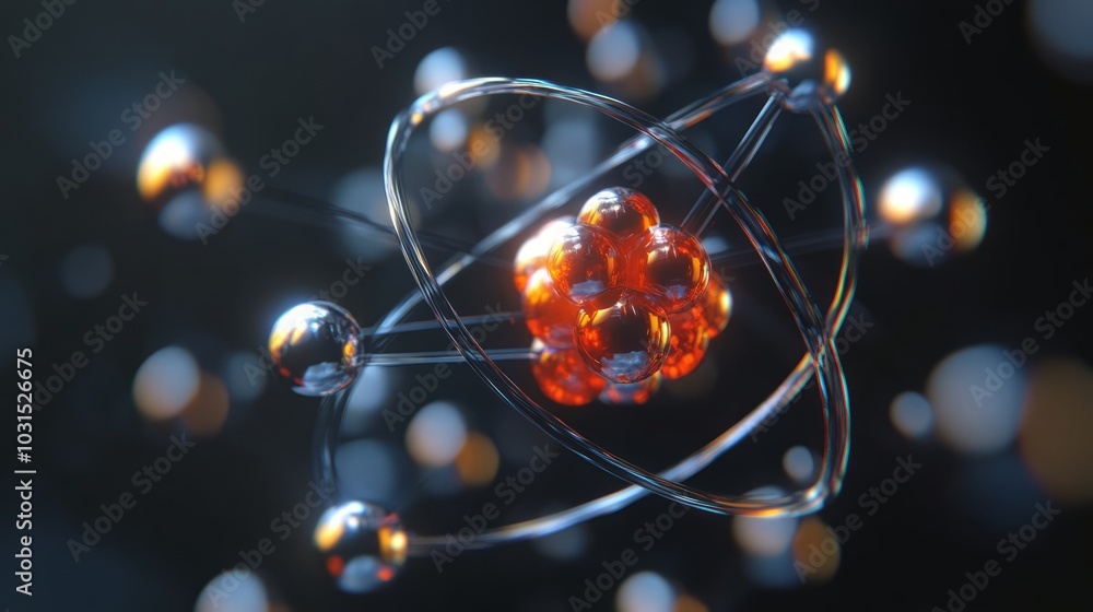 3d model of an atom with electrons orbiting the nucleus, symbolizing ...