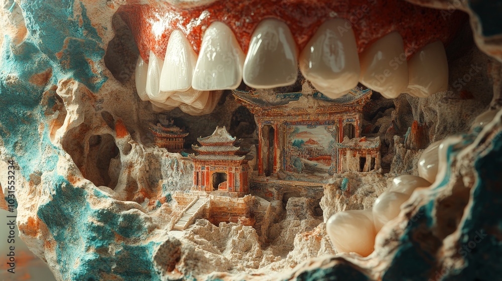 Sci-fi imagery of a molar tooth cross-section housing a detailed ...