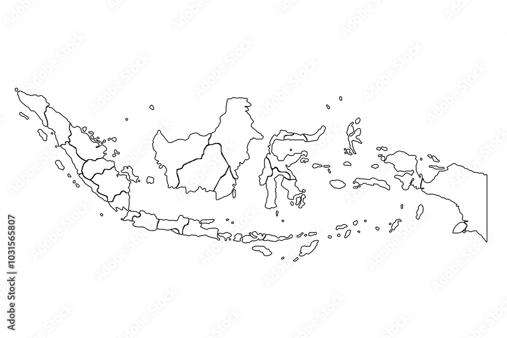 Indonesia map outline, linear doodle illustration. isolated on white ...