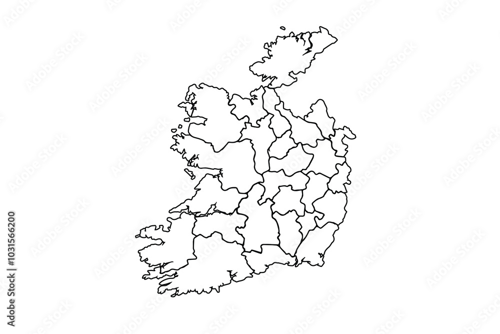 Ireland map outline, linear doodle illustration. isolated on white ...