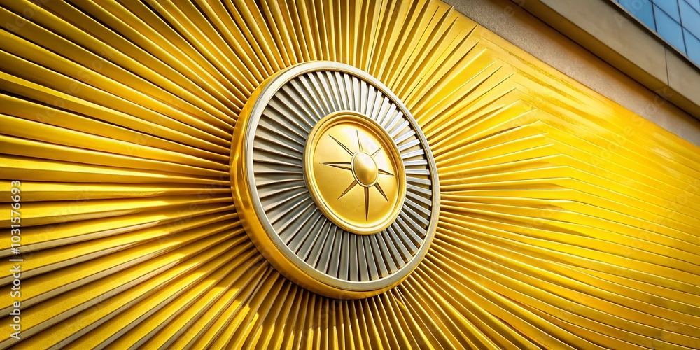 Round Sun Shape Badge with Radiating Rays in a Bright Yellow Frame for ...