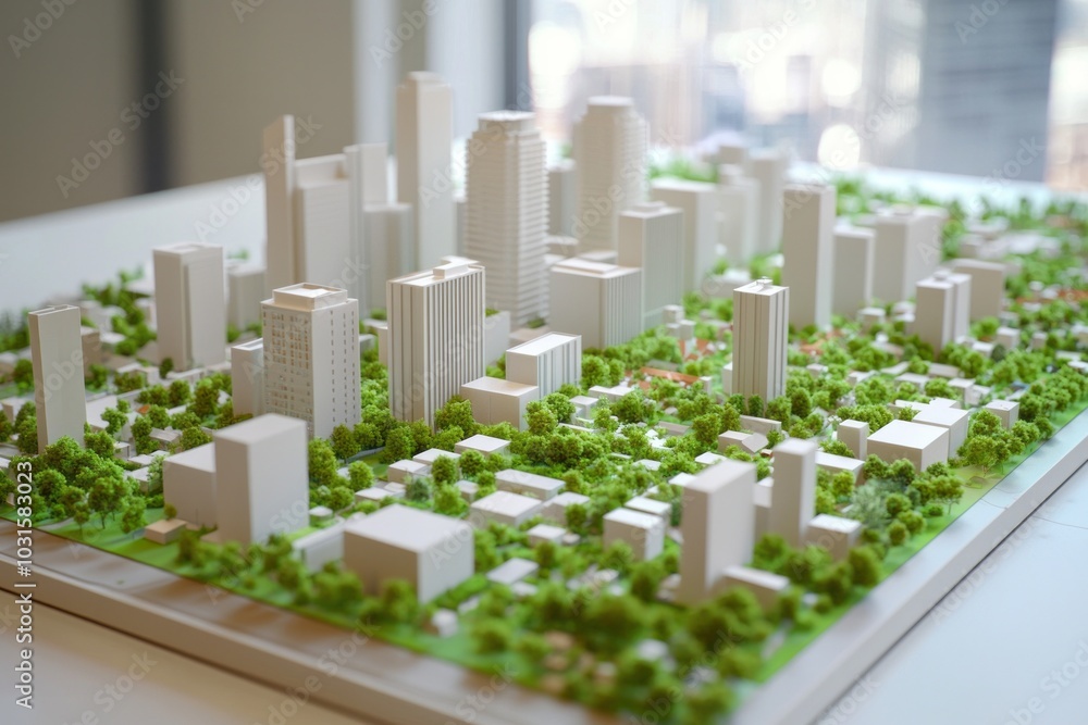 Urban planners using 3D models to visualize a new sustainable ...