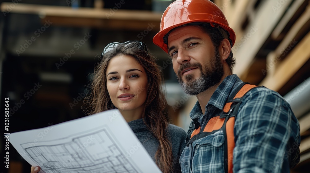 Builders Reviewing Plans on Construction Site. A construction team ...