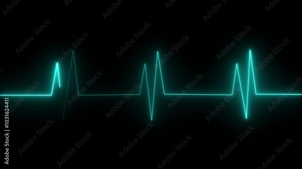 Realistic neon/laser heartrate sign with glow. Electrocardiogram show ...